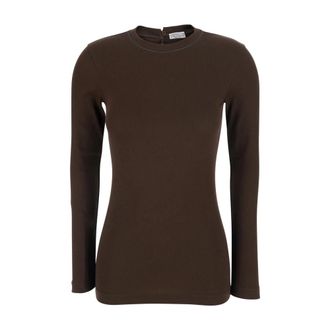 Brunello Cucinelli Langarm-T-Shirt - - Tops - Damen - Braun - XS