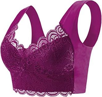 Generic Soutien-gorge 2026 pour femme avec dentelle de grande taille sans anneau en acier pour fixer une tasse de sommeil sans couture, violet, M