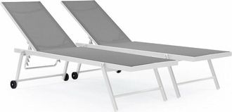 Habitat et Jardin Habitat Et Jardin - Lot de 2 bains de soleil textil&egrave;ne matelass&eacute; aluminium inclinable - Gris / Blanc - Dimensions 149/194 x 60 x 61 cm - Anti-rouille