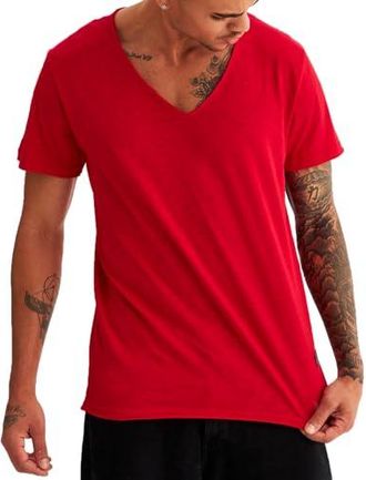 LEIF NELSON T-shirt ample T-shirt et avec col en V profond Basic ln6280LN6280 - rouge - XL