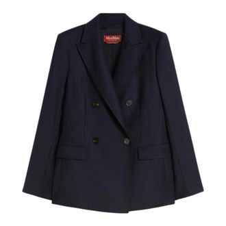 Max Mara Femme, Vestes, Bleu, Taille: 42 FR Blazer en flanelle de laine bleue à double boutonnage