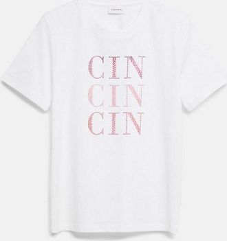 Comma Kurzarmshirt T-Shirt T-Shirt mit Artwork und Glitzersteinen