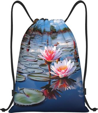 Generic Lotusblumenmuster Zuziehbeutel Daypack Kordelzug Verstellbar Rucksack for Schwimmen Reise Damen 36X42Cm