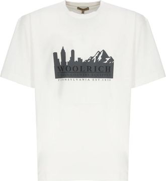 Woolrich Homme, Tops, Blanc, Taille: S Cotton Graphic T-Shirt