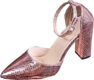 Generic Robe &eacute;l&eacute;gante avec bout pointu et talon &agrave; lani&egrave;res pour les f&ecirc;tes de mariage, les occasions formelles, Rose, 36 EU