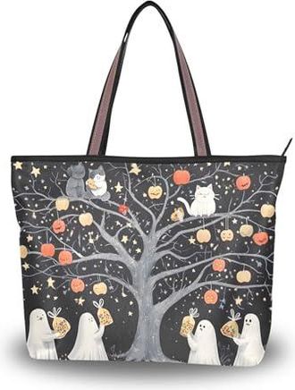 Alaza Grand sac fourre-tout, sac à bandoulière pour femme, sac à main décontracté, sac à main décontracté, motif chats, Halloween, citrouille, sac de course