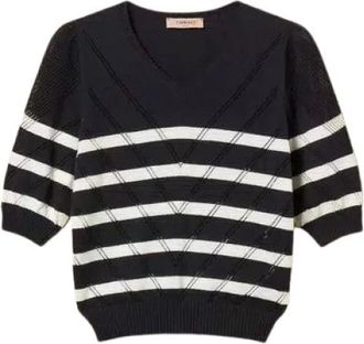 Twinset Femme, Pulls, Bleu, Taille: 42 FR V-neck Tricots