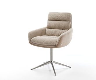 DELIFE Drehstuhl Abelia-Flex mit Armlehnen Materialmix Schlamm Fu&szlig;kreuz Edelstahl 360&deg; drehbar Wippfunktion, Esszimmerst&uuml;hle