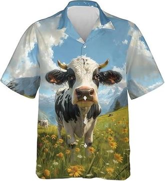 Keephen Dr&ocirc;le Fermier Vache Chemise Hawaiienne Femmes Hommes B&eacute;tail Impression 3D Chemise &agrave; Boutons Casual &Eacute;t&eacute; Chemisier Col &agrave; Revers Chemises