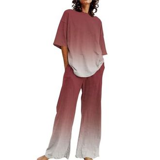 Generic Pyjama Femme Coton Ensemble 2 pi&egrave;ces pour femmes, col rond, ample, manches courtes, imprim&eacute; Floral, chemise haute avec pantalon, grande taille, &eacute;t&eacute; Py