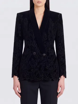 Balmain Blazer crois&eacute; en velours avec broderie florale et col ch&acirc;le