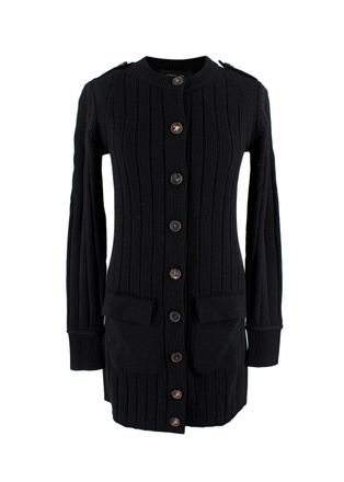 Derek Lam Black Ribbed Knitted Longline Cardigan Size XS