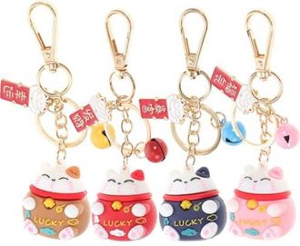 Aboofan Lot de 4 Porte-clés en Forme de Chat Porte-Bonheur avec clochettes - Porte-clé Maneki Beckoning Neko pour Sac à Main, Sac à Dos, téléphone, Sac à Main