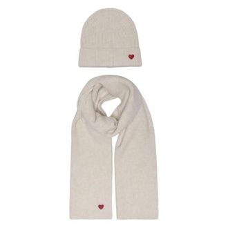 Only Echarpe &eacute;crue unie en coffret cadeau avec un bonnet &agrave; revers et un coeur brod&eacute; - Taille TU