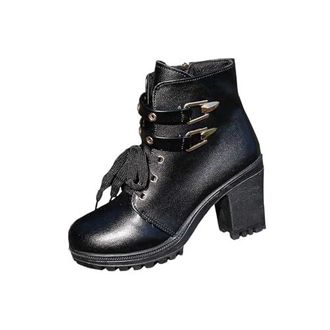 Generic Bottines &agrave; talons pour femme - Confortables et &eacute;l&eacute;gantes - Style britannique - Fermeture &eacute;clair lat&eacute;rale - Antid&eacute;rapantes - Classiques - Lacets - Pour