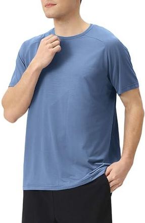 Generic T-shirt &agrave; col rond pour homme, l&eacute;ger et confortable, &agrave; manches courtes, couleur unie, s&eacute;chage rapide, respirant, extensible, d&eacute;contract&eacute;, haut de spor