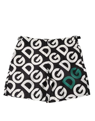 Dolce & Gabbana Mens Black White Logo Beachwear Shorts Swimwear Polyester