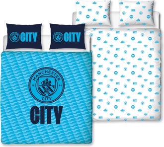 Manchester United MANCHESTER CITY FC Character World Offizielles Doppel-Bettwäsche-Set, Crestcol-Design, wendbar, 2-seitig, Fußball-Bettwäsche, offizielles Merchandise-