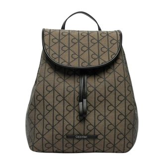 Calvin Klein Emblem Logo Jacquard Rucksack mit &Uuml;berschlag - - Bags - Damen - Beige - ONE SIZE