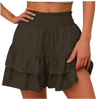 Generic Jupe à volants pour femme - Taille haute - Jupe à volants - Short dété ample - Jupe courte décontractée - Jupe courte élastique - Coupe trapèze fluide