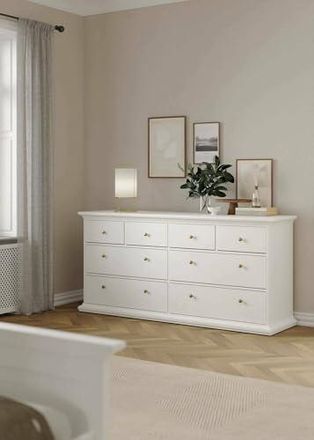 Dmora Kommode Coraline, Mehrzweckkommode, Schlafzimmerkommode, Schrank mit Schubladen, 183x49 h87 cm, Wei&szlig;