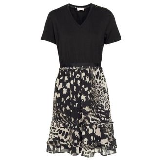 Liu Jo Kleid mit kurzem T-Shirt-Schnitt und Animal-Print - - Dresses - Damen - Schwarzk - L