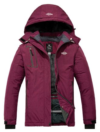 Wantdo Damen Berg Ski Jacke W&auml;rmer Winter Fleece M&auml;ntel Wasserdichter Atmungsaktive RegenM&auml;ntel Outdoor Kapuzen Windbreaker Jacken Lila M