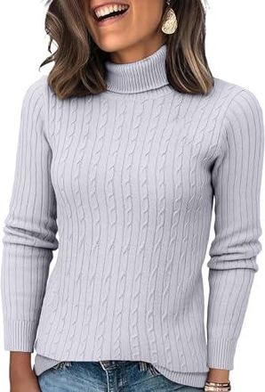 Generic Pull Femme Hiver Chaud col Montant Mode Ample Sweatshirts Couleur Unie Pull Femme Chic et El&eacute;gant D&eacute;contract&eacute; Manche Longue Jumper Tops Gris