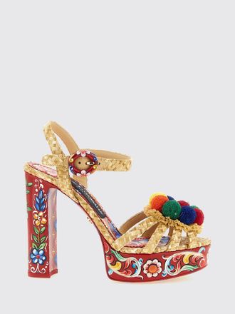 Dolce & Gabbana Sandales &agrave; plateforme Keira en raphia &agrave; imprim&eacute; Carretto Siciliano
