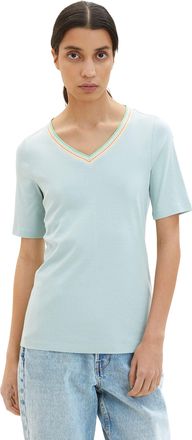 Tom Tailor Damen 1035472 Basic T-Shirt mit V-Ausschnitt, 30463 - Dusty Mint Blue, M