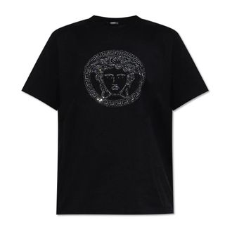 Versace Femme, Tops, Noir, Taille: 38 FR T-shirt avec logo