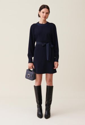Claudie Pierlot Robe babydoll ceintur&eacute;e marine