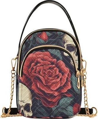 Mnsruu Sacs à bandoulière pour femme avec tête de mort squelette rose sac à dos à bandoulière petit sac à bandoulière sac à main avec sangle réglable