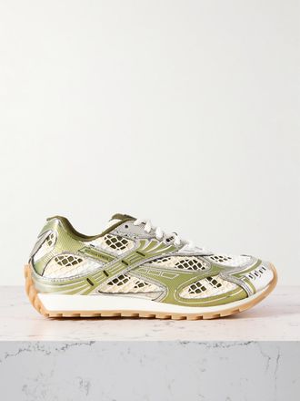 Bottega Veneta Orbit Sneakers Aus Mesh, Netzmaterial Und Gummi In Metallic-optik - Wollweiß