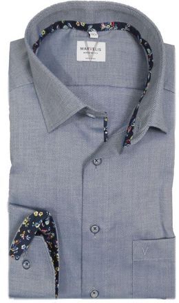Marvelis Herren Oberhemd Extra Langarm 69 cm,Non-Iron-Modern-Fit,Muster Dunkelblau, New Kent, Gr. 41