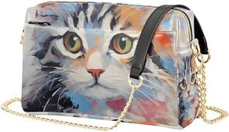 Mnsruu Sacs à bandoulière pour femme, sac à main en cuir avec motif chaton, peinture à lhuile, sac à main