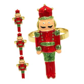 PartyKindom Weihnachtsserviettenringe Metall 4 Stück Nussknacker Figuren Kreative Heimdekoration Langlebig und Leicht zu Reinigen für Weihnachten Neujahr Feiertag