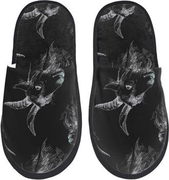 Generic Pantoufles De Maison T&ecirc;tes De Ch&egrave;vre Dessin&eacute;es &Agrave; La Main, Noir Cool Cozy Pantoufles En Feutre Chaud Chaussons Pour Chambre H&ocirc;tel Camping M