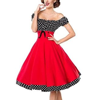 Generic Robe de cocktail rétro années 1950 - Élégante robe rockabilly pour femme - Robe de soirée festive à épaules dénudées - Polka à pois - Robe de bal des 