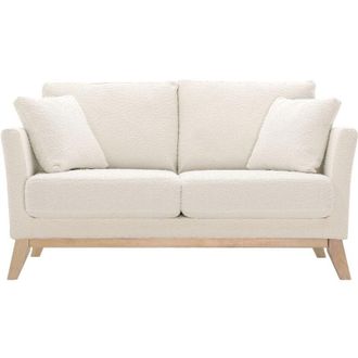 Miliboo Canapé scandinave déhoussable 2 places en tissu effet laine bouclée blanc cassé et bois clair OSLO