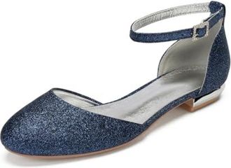 Generic Chaussures Plates De Mari&eacute;e Femme Rond Ballerines Plates Mariage Dress F&ecirc;te Bridal Plates 1.8Cm,Dark Blue,43 EU