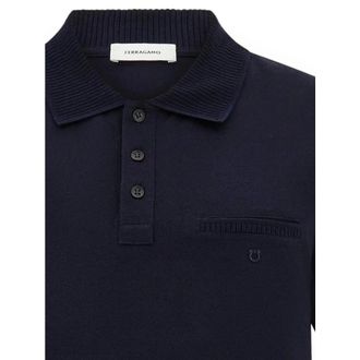 Ferragamo Embroidered Gancini Cotton Piqu&eacute; Polo - Navy