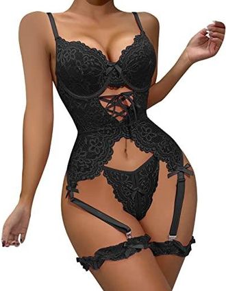 QWUVEDS Lingerie sexy pour femme pour le sexe Sous-v&ecirc;tements transparents Soutien-gorge de sport Femme Sous-v&ecirc;tements transparents Femme Dentelle Mode Sexy &Eacute;p