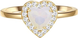 Glanzst&uuml;cke M&uuml;nchen Ring - Sterling Silber Ring Mondstein (synth.) Herz - Gr. 48 - in Gold - f&uuml;r Damen