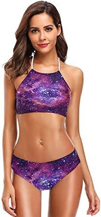 Mnsruu Galaxy Nebula Space Starry Purple Maillot de bain 2 pi&egrave;ces rembourr&eacute; taille haute - Multicolore - S