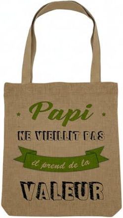 Fabulous Sac Shopping Tote Bag Aspect Lin - Papi ne Vieillit Pas Il Prend de la Valeur Papy - Sac de Courses Toile Epaisse 360g Beige Naturel Cabas Port&eacute; Epaul