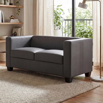 Mendler 2er Sofa Couch Loungesofa Lille - Kunstleder, dunkelgrau