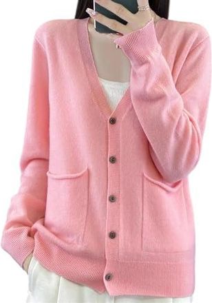 Generic Cardigan en laine m&eacute;rinos avec col en V et poche simple boutonnage pour femme, Pnnrk, XL