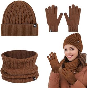 Generico Ensemble de chapeau et de gants pour femmes Ensemble dhiver, chapeau et &eacute;charpe pour femme - Chapeau &eacute;charpe Gants Set Chapeau Et Gants Chauds | Chape