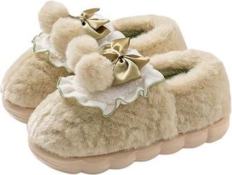 Generic Chaussons Femme &Agrave; Ruban &Agrave; Talon Ferm&eacute; Confortables Chaussons Maison Flous Plush dhiver Semelle EVA Absorbante De Chocs & Anti-D&eacute;rapante pour Int&eacute;rieur
